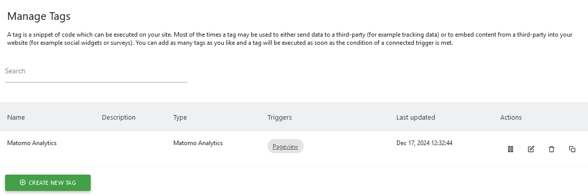 Manage Tags in Matomo Tag Manager FAQ - Tag Manager - Matomo Analytics Platform