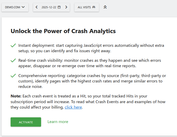 Crash Analytics for Matomo Cloud (beta) FAQ - Reports - Matomo ...
